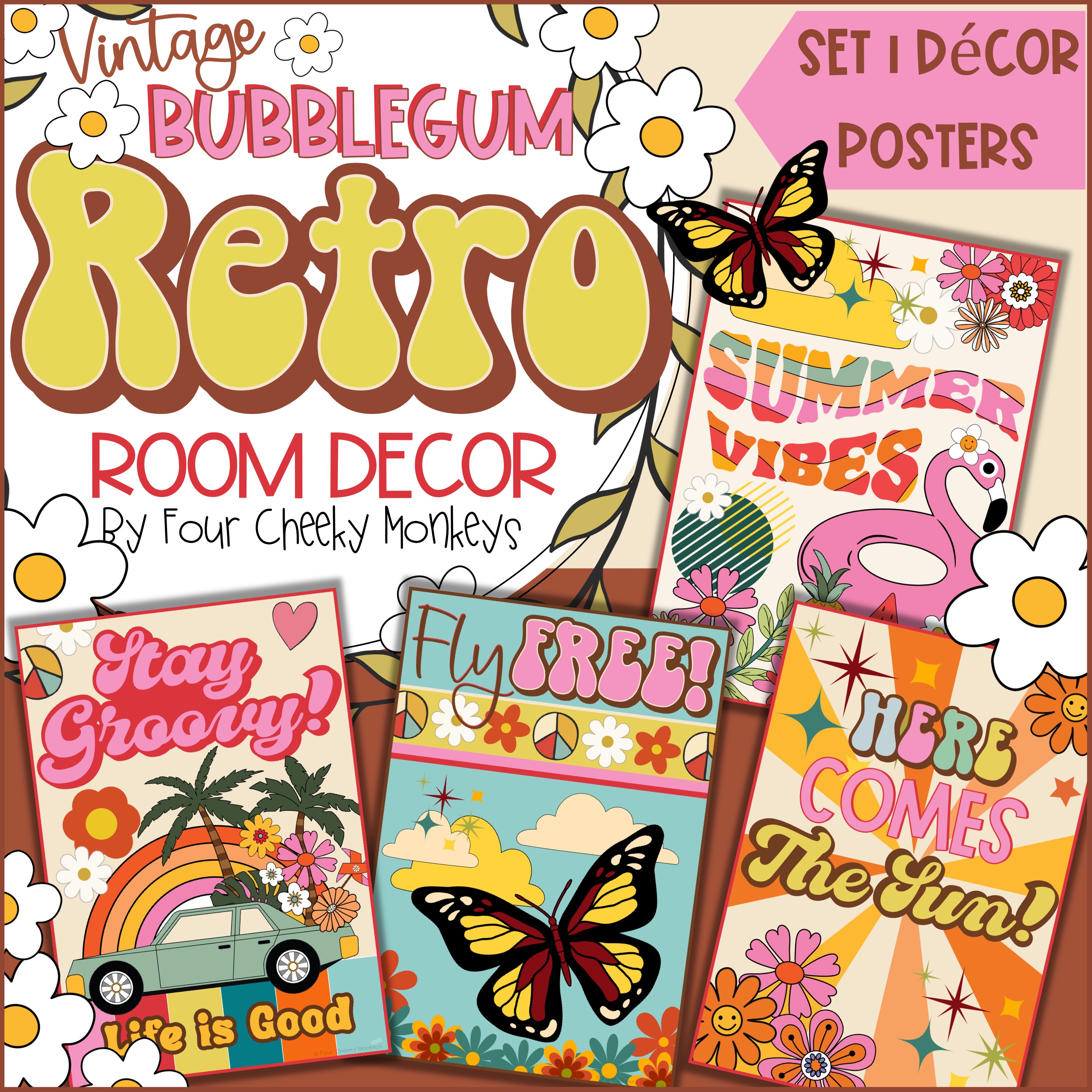 retro bubblegum poster set 1 cover - four cheeky monkeys